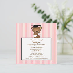 Sweet Grad Bear Kindergarten Graduation Invitation | Zazzle