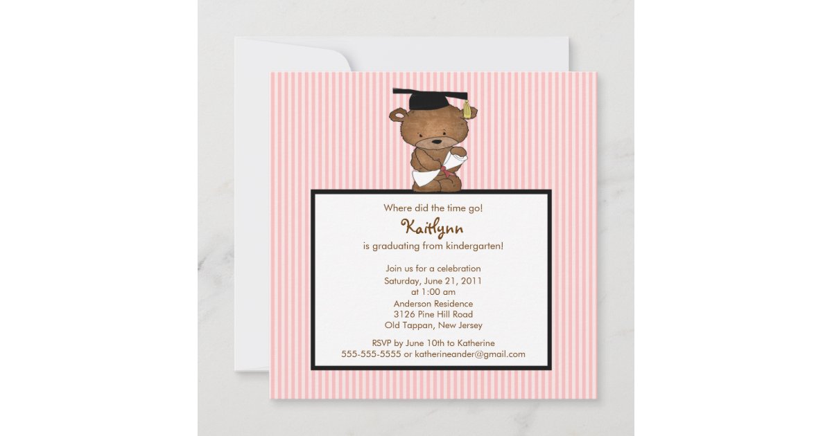 Sweet Grad Bear Kindergarten Graduation Invitation | Zazzle