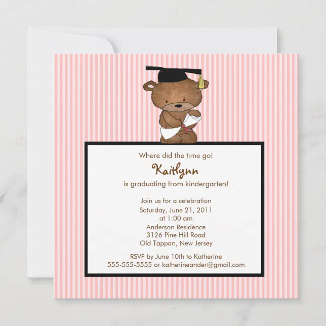 Sweet Grad Bear Kindergarten Graduation Invitation | Zazzle