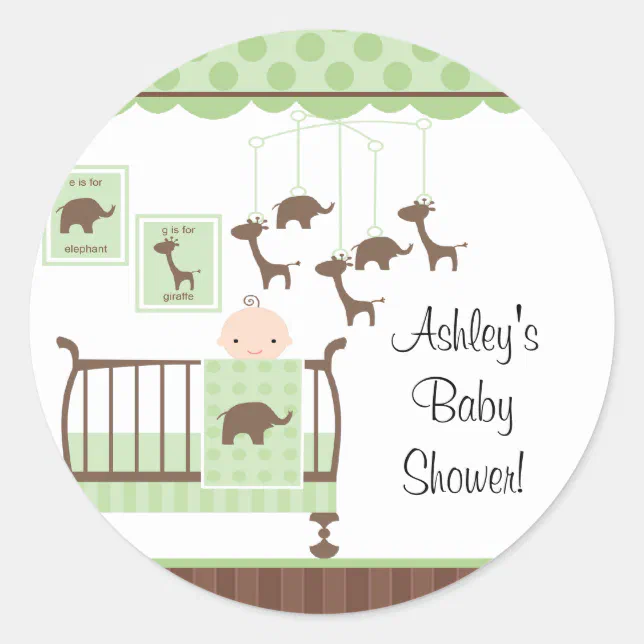 Sweet Green Baby Room Baby Shower Sticker | Zazzle