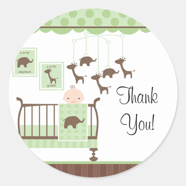 Sweet Green Baby RoomThank You Sticker | Zazzle