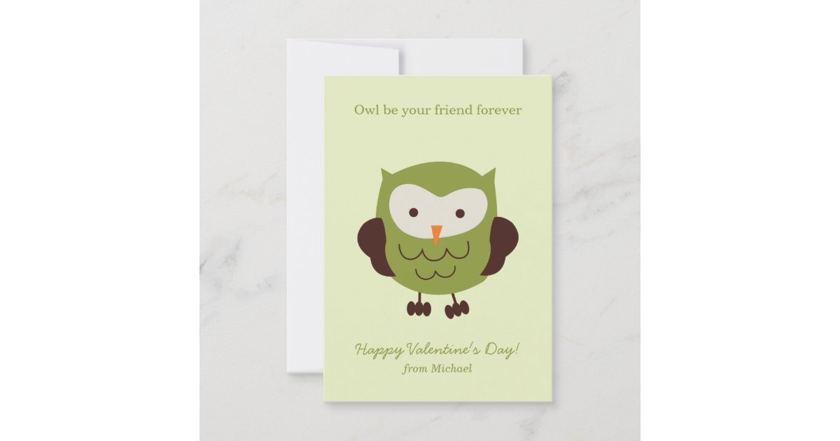Sweet Green Owl Classroom Valentine Cards | Zazzle