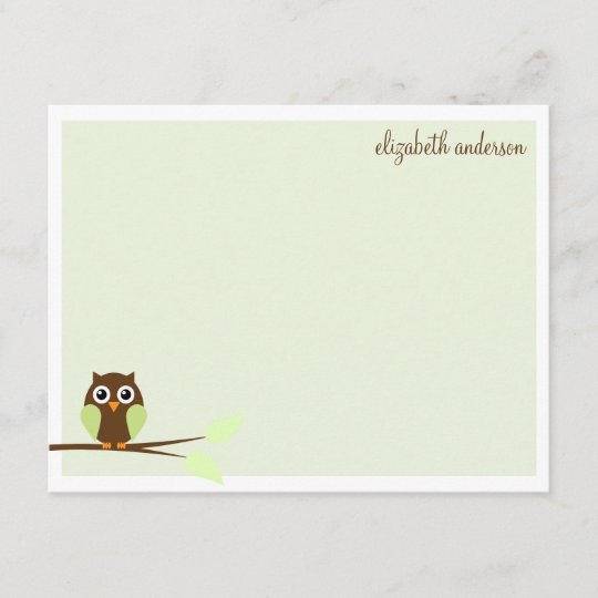 Sweet Green Owl Flat Thank You Cards | Zazzle.com