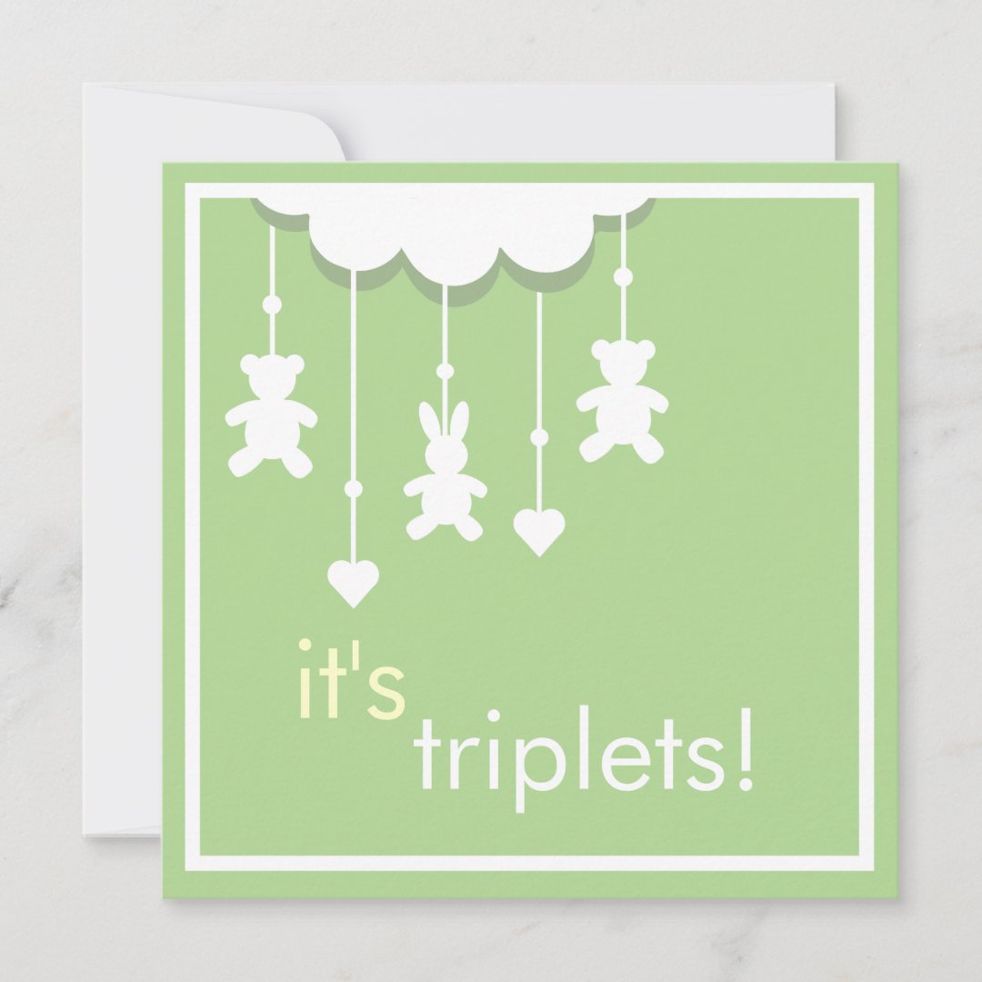 Sweet Green Triplets Baby Shower Invitation | Zazzle