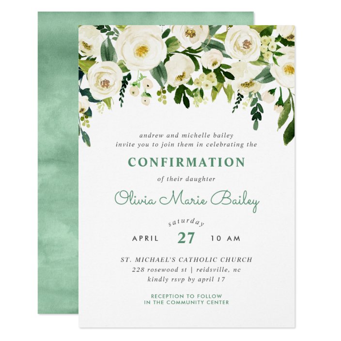Sweet Greenery Floral Confirmation Invitation | Zazzle.com