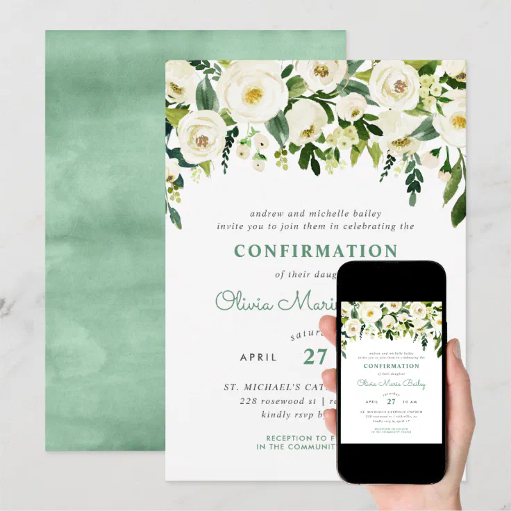Sweet Greenery Floral Confirmation Invitation | Zazzle