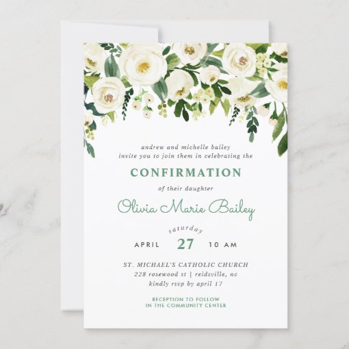 Sweet Greenery Floral Confirmation Invitation | Zazzle