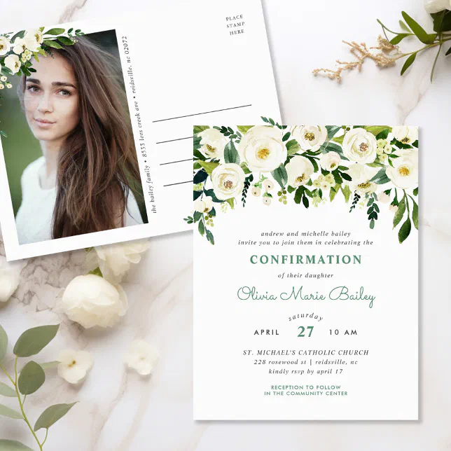 Sweet Greenery Photo Confirmation Invitation | Zazzle