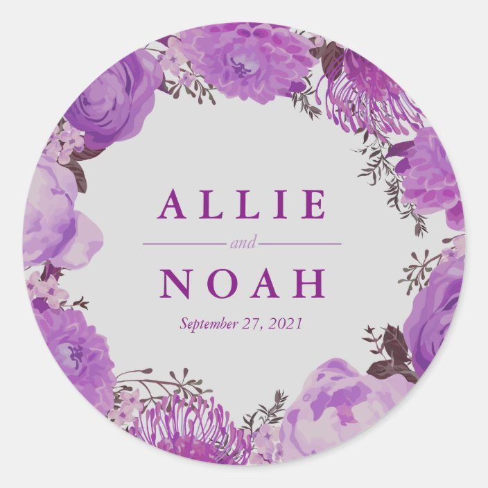 Sweet Grey and Purple Floral wedding Classic Round Sticker | Zazzle.com