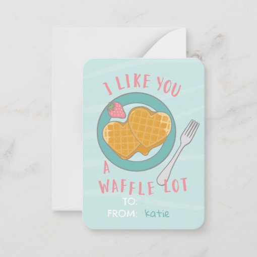 Sweet, Heart Waffles classroom Valentine Note Card | Zazzle