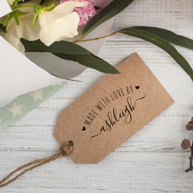 Sweet Hearts And Script Made With Love Custom Name Rubber Stamp Zazzle