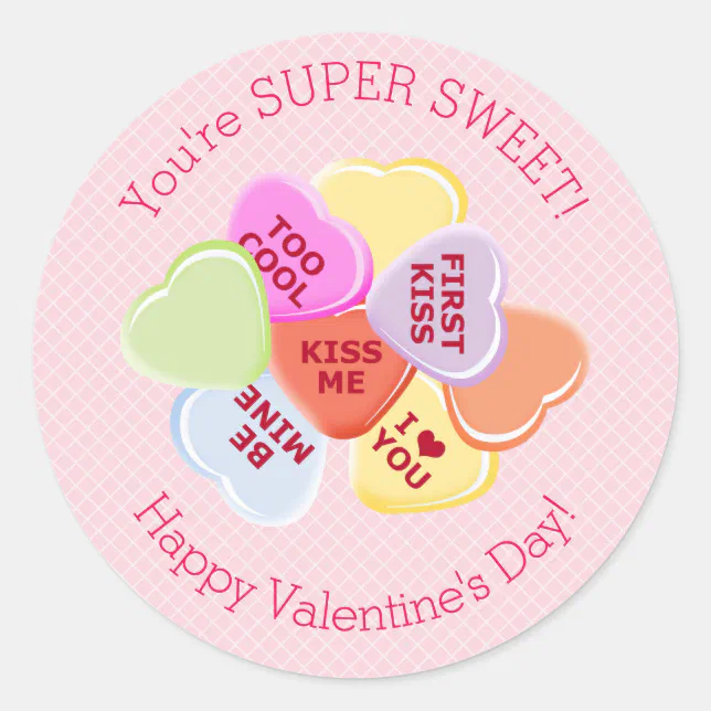 Sweet Hearts Valentines Candy Classic Round Sticker | Zazzle
