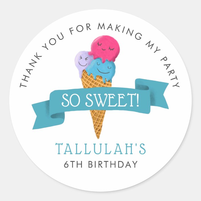 Sweet Ice Cream Birthday Party Favor Classic Round Sticker | Zazzle