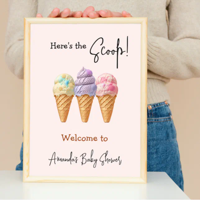 Sweet Ice Cream Summer Here Scoop Baby Shower Poster | Zazzle
