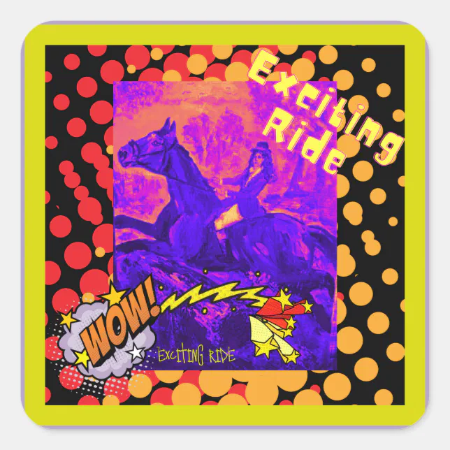 sweet Jamie exciting ride comic style Square Sticker | Zazzle