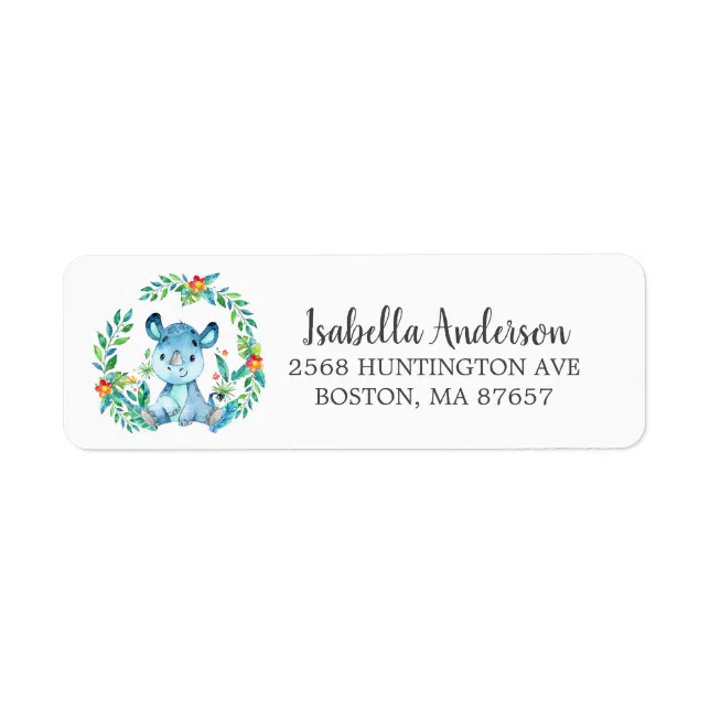 Sweet Jungle Rhino Baby Shower Address Label | Zazzle