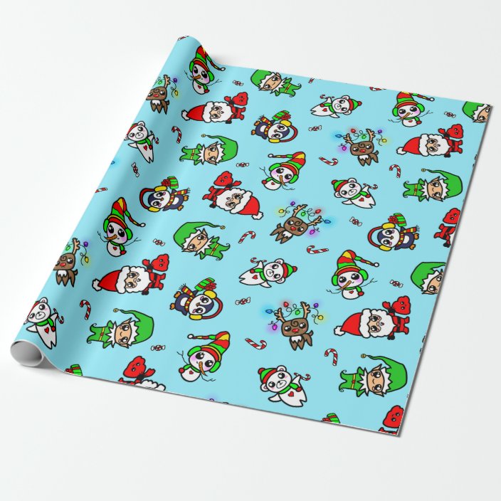 Sweet Kawaii Christmas Character pattern Wrapping Paper | Zazzle.com