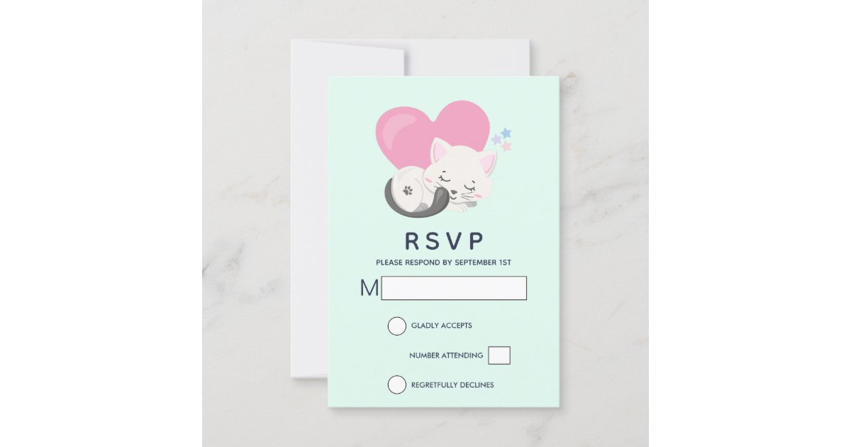 Sweet Kitty Cat Sleeping with a Big Pink Heart RSVP Card | Zazzle