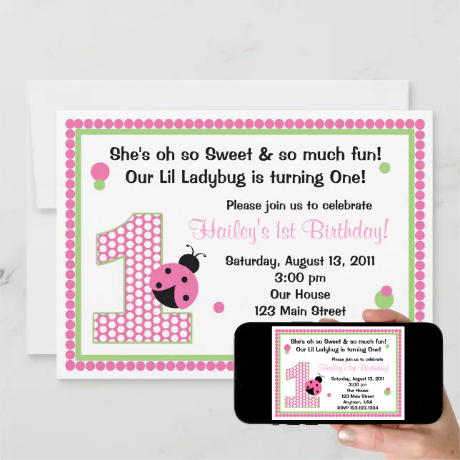 Sweet Ladybug First Birthday Invitation | Zazzle