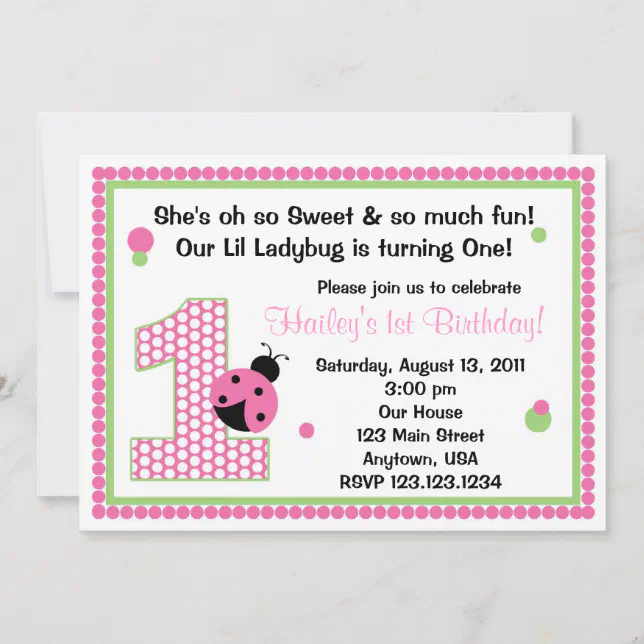 Sweet Ladybug First Birthday Invitation | Zazzle