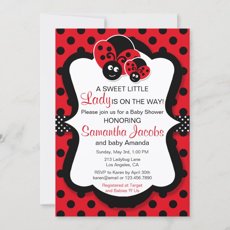 Sweet Ladybug Girl Baby Shower Invitation | Zazzle