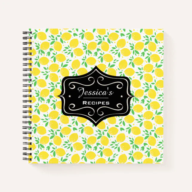 Sweet Lemons Leaf Pattern Personalised Recipes Notebook | Zazzle