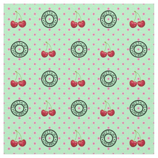 SWEET LIKE CHERRIES Retro Vintage Pattern on green Fabric | Zazzle