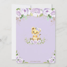 Sweet Lion Cub Purple Floral Girl Baby Shower Invitation | Zazzle