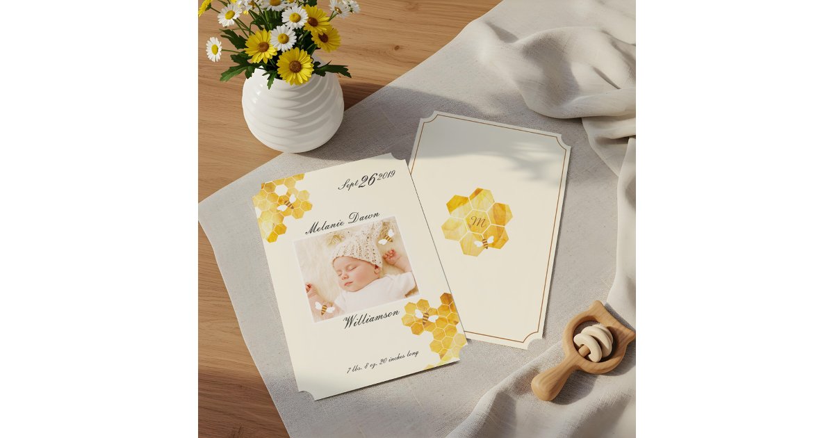 Sweet Little Bee Baby Photo Birth Announcement | Zazzle