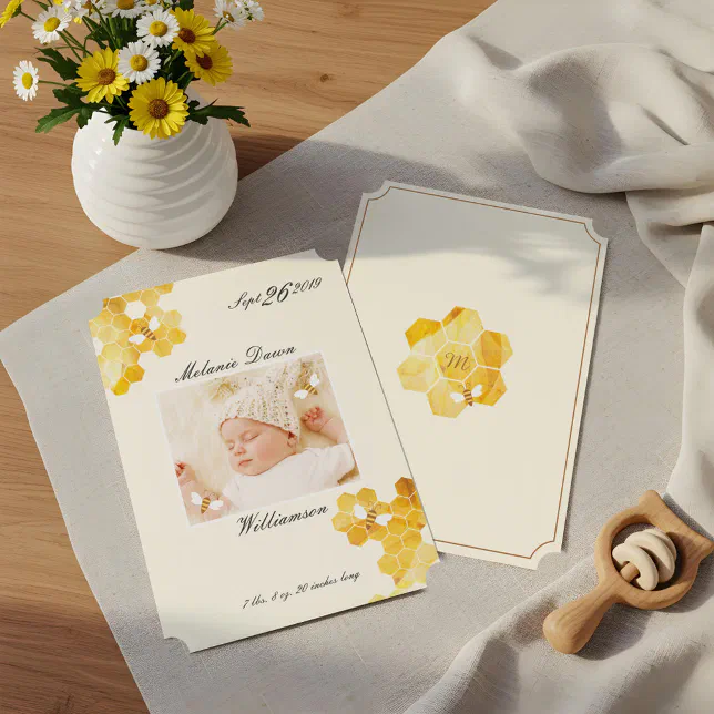 Sweet Little Bee Baby Photo Birth Announcement | Zazzle