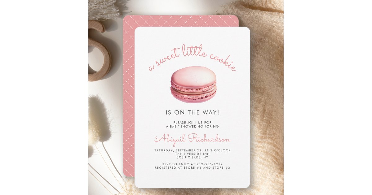 Sweet Little Cookie Macaron Pink Girl Baby Shower Invitation | Zazzle
