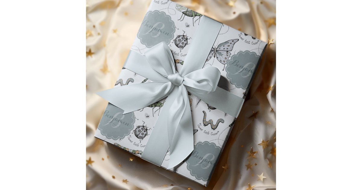 Sweet Little Critter Blue Baby Bugs Insects Kids Wrapping Paper | Zazzle