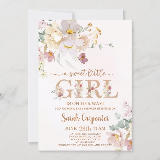 Sweet Little Girl Baby Shower Invitation | Zazzle
