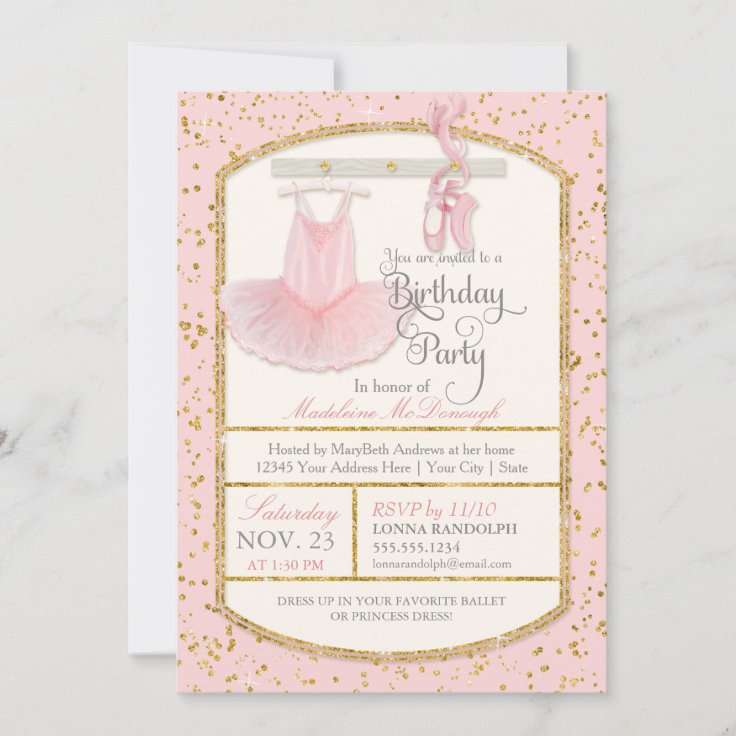 Sweet Little Girl Ballerina Ballet Birthday Party Invitation | Zazzle