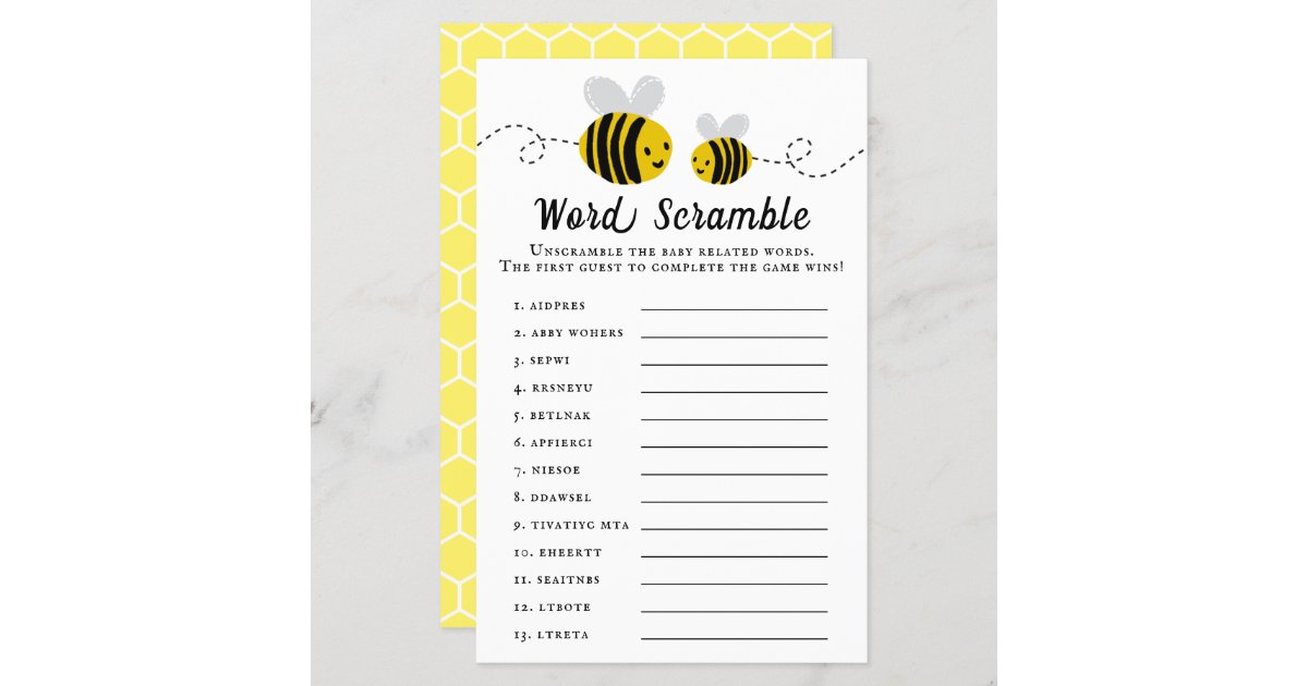 Sweet Little Honey Bee Baby Shower Word Scramble | Zazzle