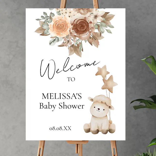 Sweet Little Lamb Brown Flower Welcome Sign | Zazzle