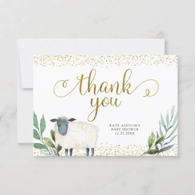 Sweet Little Lamb Greenery Thank You Card | Zazzle