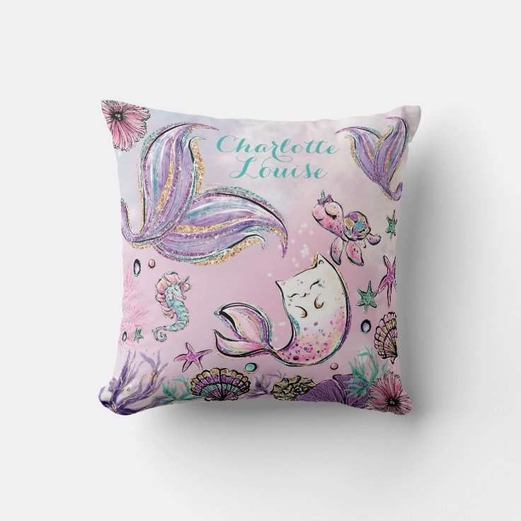 Sweet Little Mermaid Under the Sea Girl Nursery Throw Pillow | Zazzle