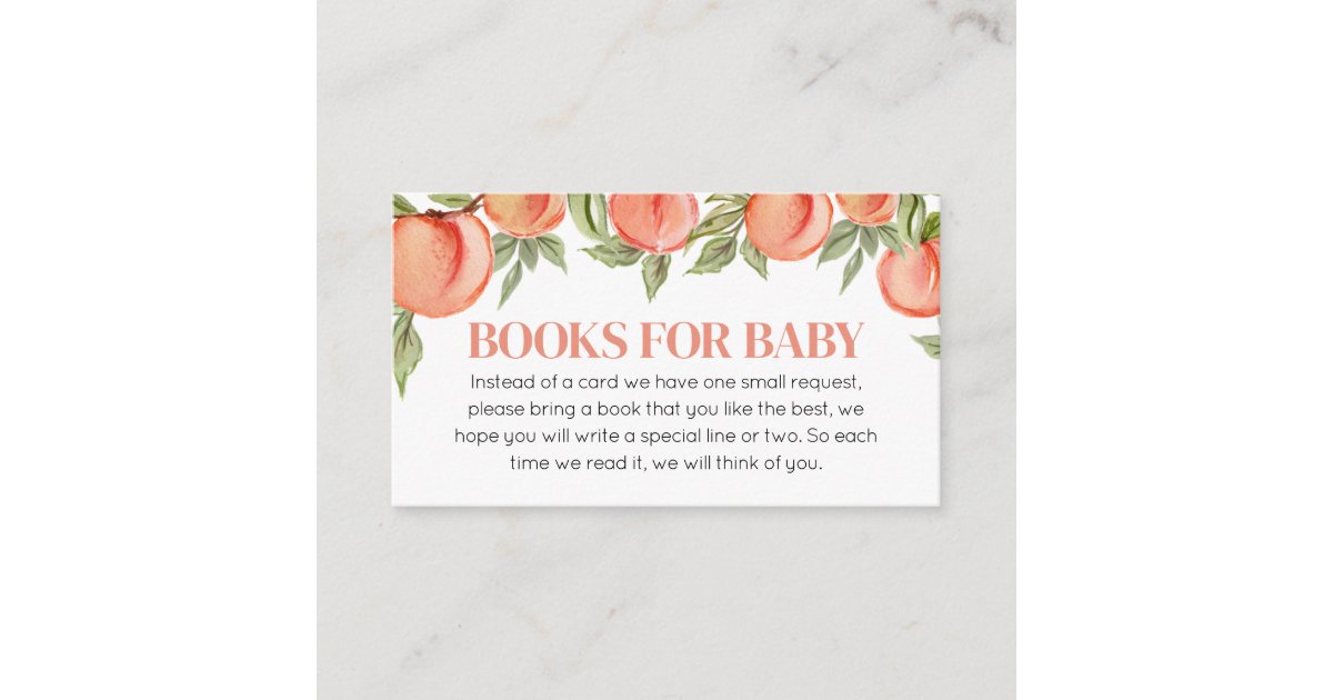 Sweet Little Peach Baby Shower Books for Baby Enclosure Card | Zazzle