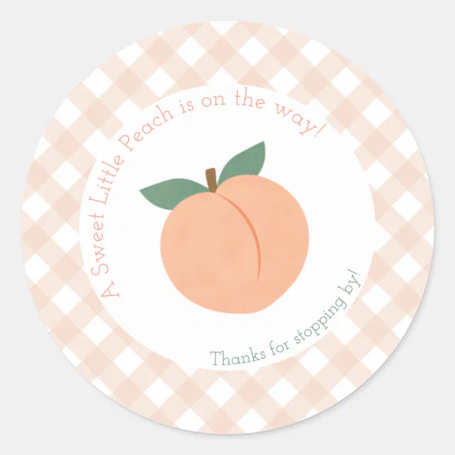 Sweet Little Peach Baby Shower Classic Round Sticker | Zazzle