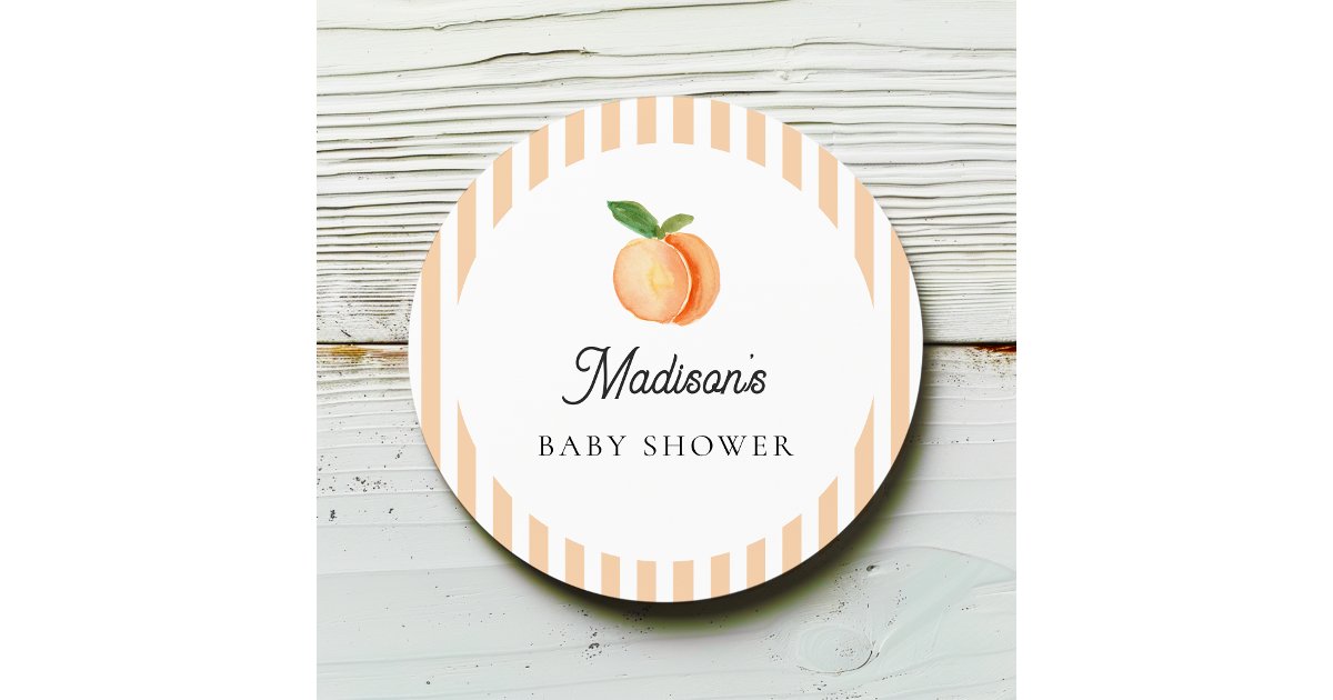 Sweet Little Peach Baby Shower Classic Round Sticker | Zazzle