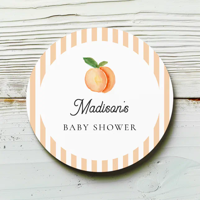 Sweet Little Peach Baby Shower Classic Round Sticker | Zazzle
