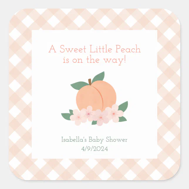 Sweet Little Peach Baby Shower Square Sticker | Zazzle