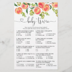 Sweet little peach baby trivia baby shower game | Zazzle