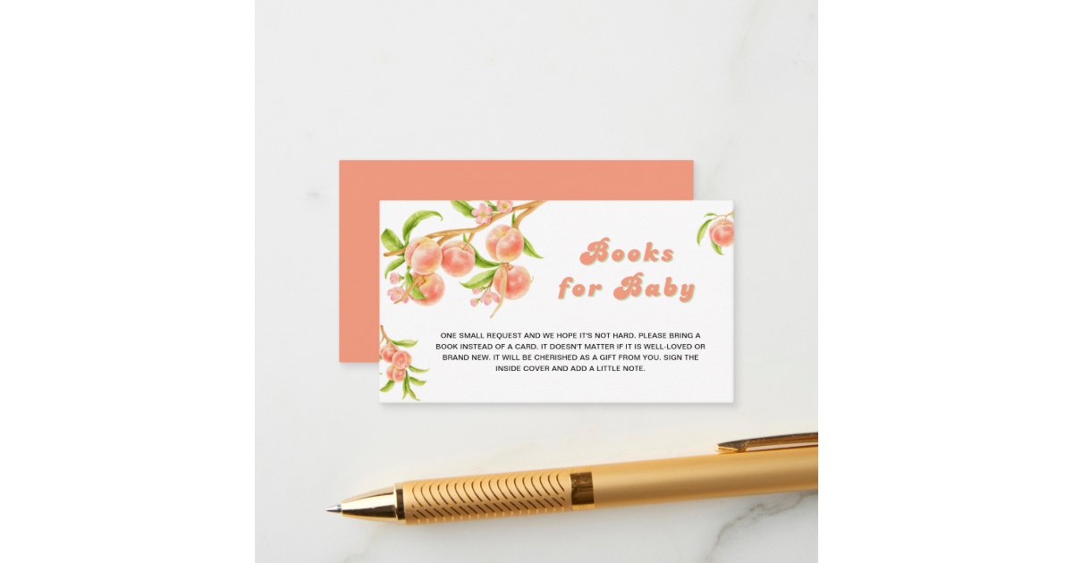 Sweet Little Peach Books for Baby Baby Shower Enclosure Card | Zazzle