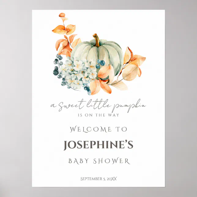 Sweet Little Pumpkin Fall Baby Shower Welcome Poster | Zazzle