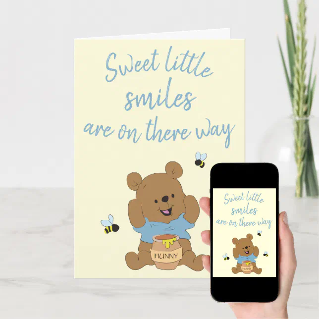 Sweet Little Smiles Bear Bumblebee Brown Card | Zazzle