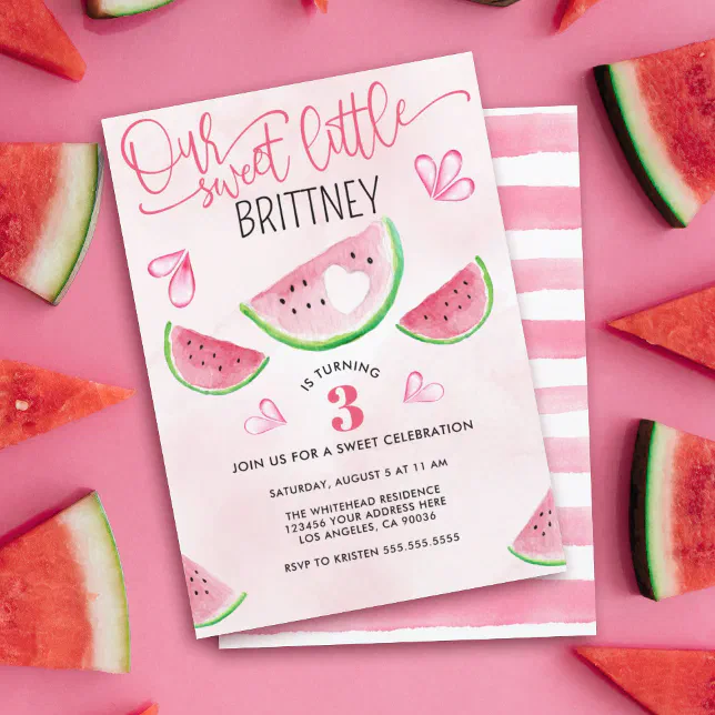 Sweet Little Watermelon Watercolor Birthday Invitation | Zazzle