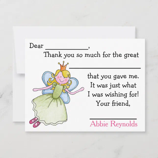 Sweet Manners Fairy Fill In Thank You Notes | Zazzle