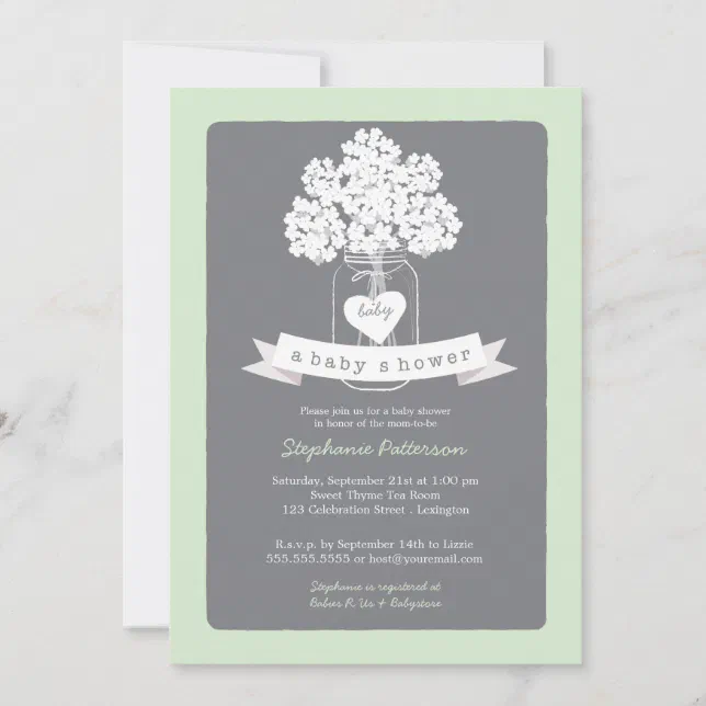 Sweet Mason Jar Neutral Baby Shower Invitation | Zazzle